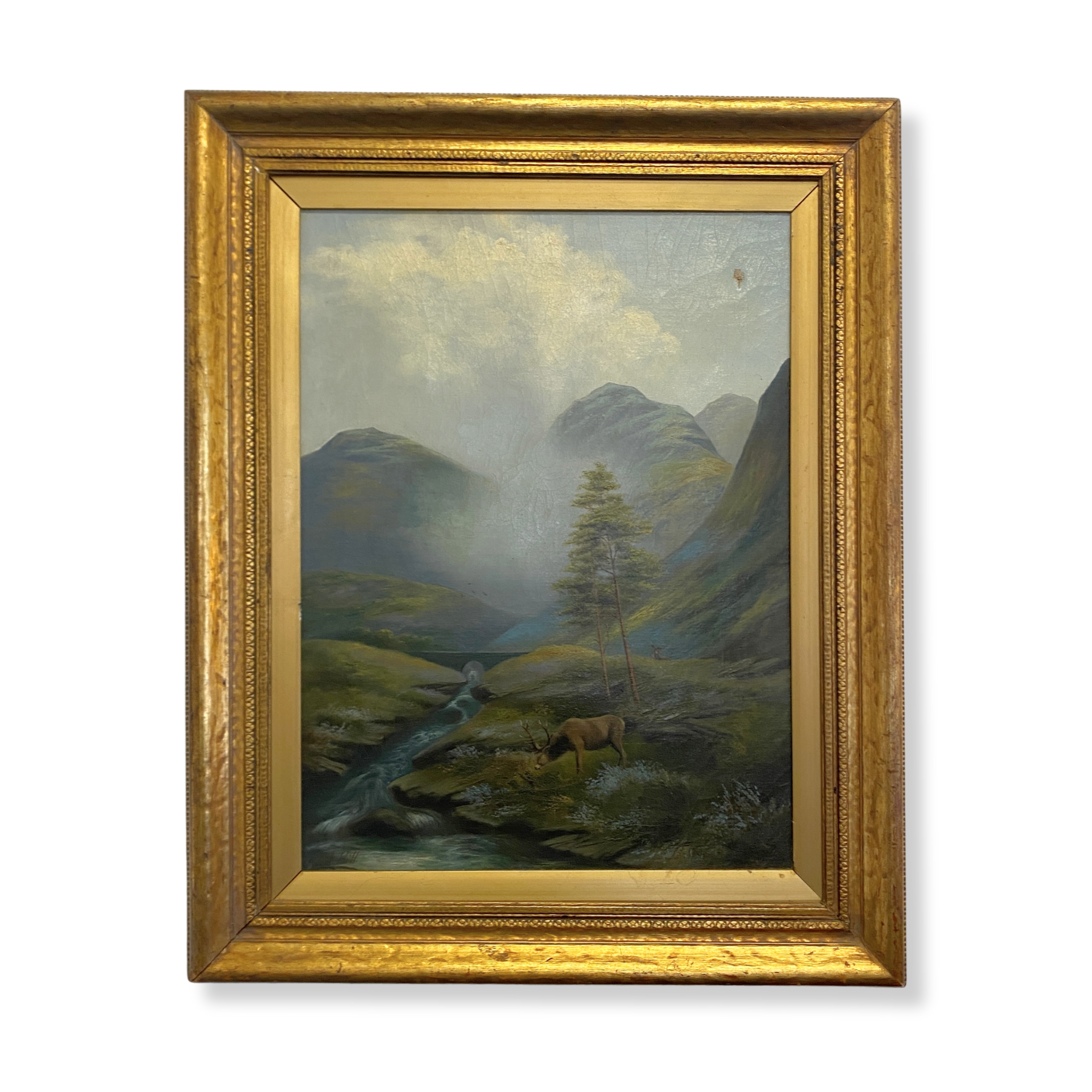 Stag in the Scottish Highlands Oil on Canvas by Ernest F. Hill, ca. 19 ...